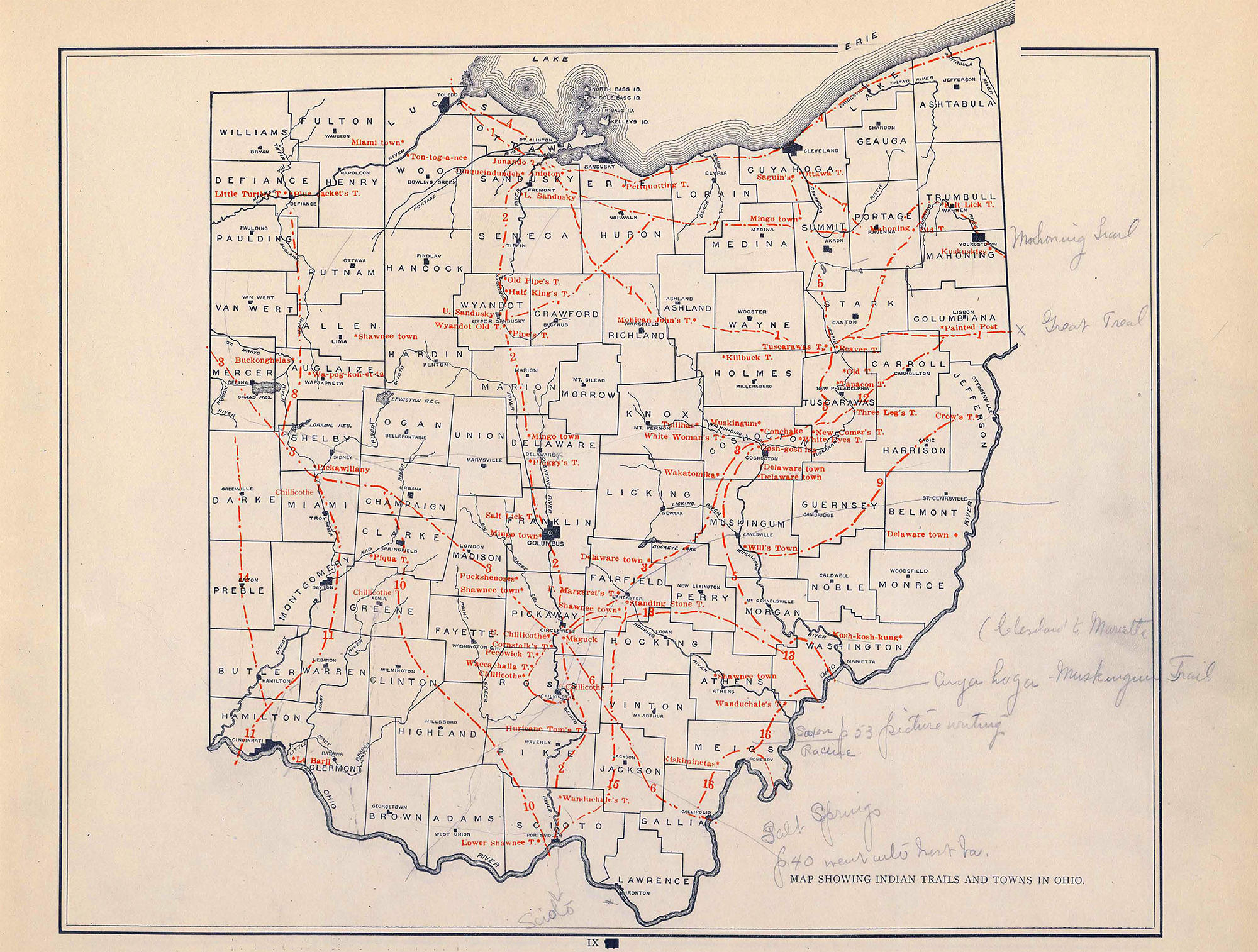 Pastmaps Native american towns and trails of ohio 1914 jpg